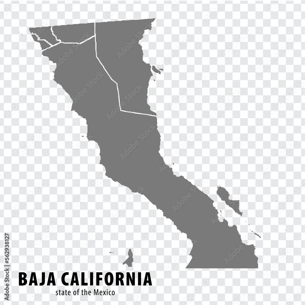 State Baja California of Mexico map on transparent background. Blank ...
