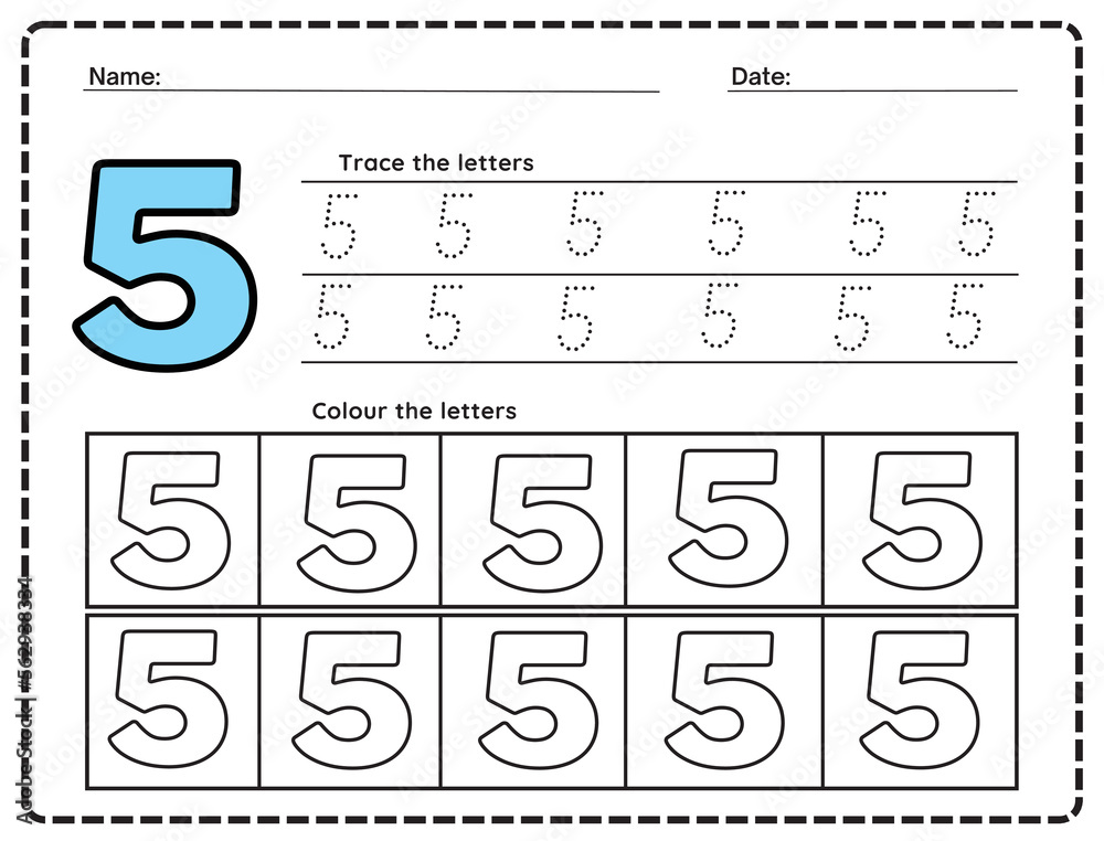 Trace and write number five. Handwriting practice. Learning numbers for ...
