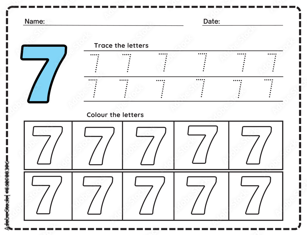 Vetor de Trace and write number seven. Handwriting practice. Learning ...