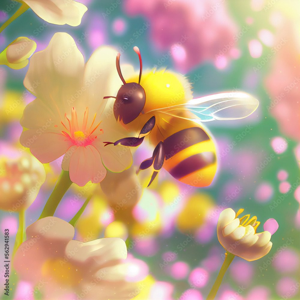 Illustration a honey bee in anime art style | Bee on a flower | Hyper ...