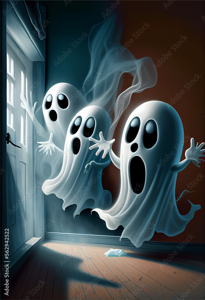 funny white ghosts sprites in cartoon style, generative AI Stock ...