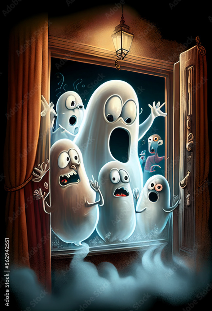 funny white ghosts sprites in cartoon style, generative AI Stock ...