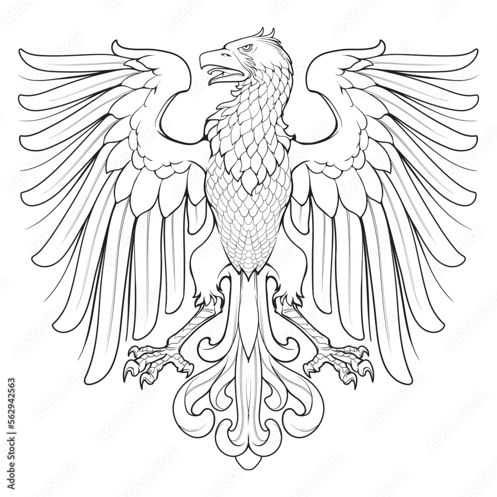 Heraldic Eagle front view, wings spread. Heraldic supporter a part of a ...
