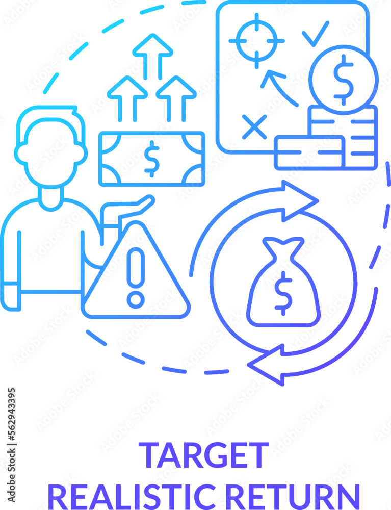 Target realistic return blue gradient concept icon. Financial goals ...