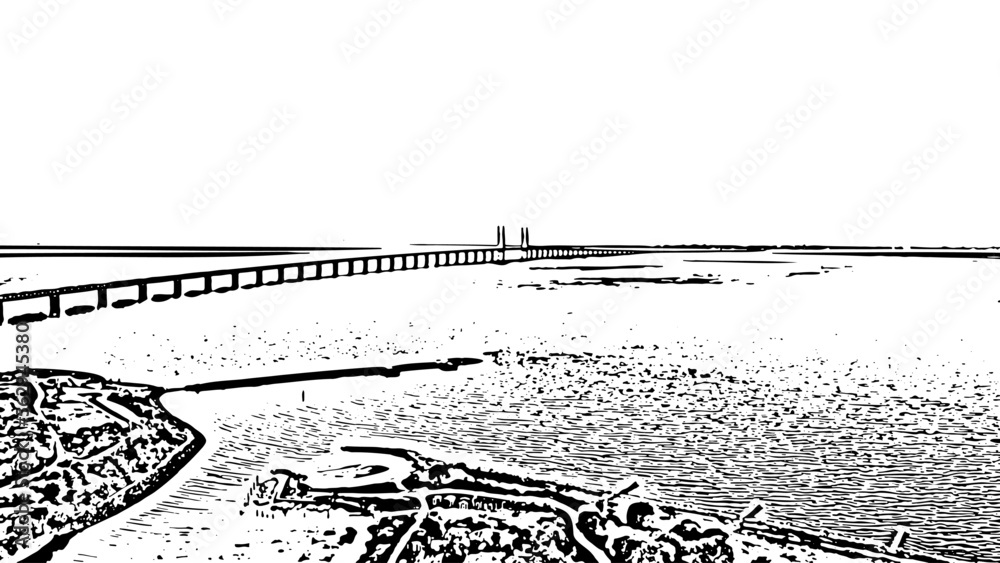 Oresund bridge. A long tunnel bridge with an artificial island between ...