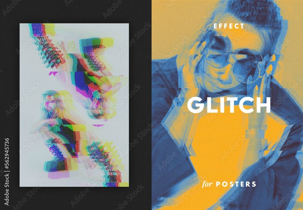 Glitch Poster Photo Effect Mockup Stock Template | Adobe Stock