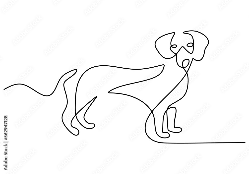 Hand drawing one line of dog isolated on white background. Stock Vector ...