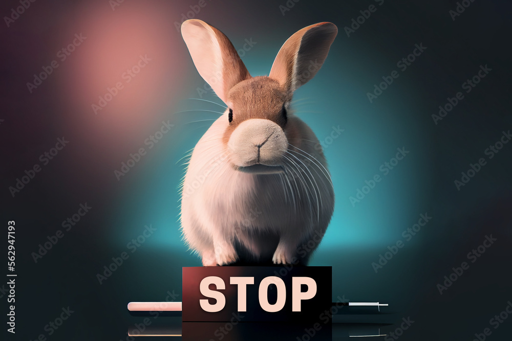 Stop animal testing concept with rabbit. Cosmetics and chemicals test ...