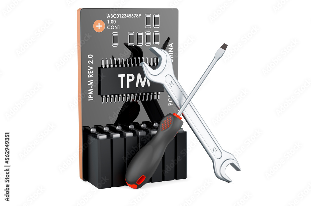Trusted Platform Module, TPM with screwdriver and wrench, 3D rendering ...