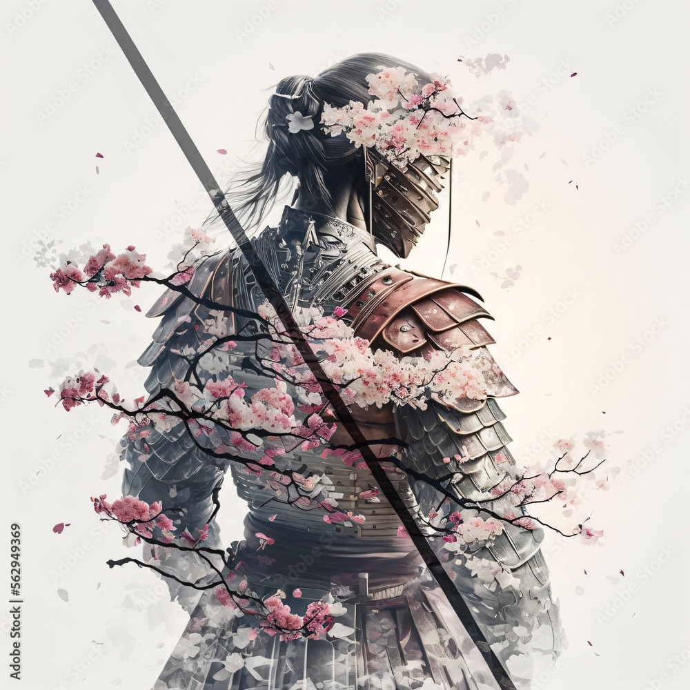 Samurai concept with cherry blossom from Japan. Designed using ...
