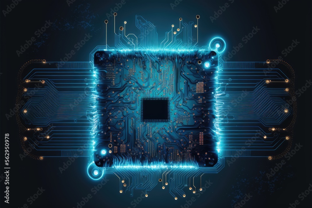 Quantum computer technologies concept. Futuristic blue circuit board background vector. Modern ...