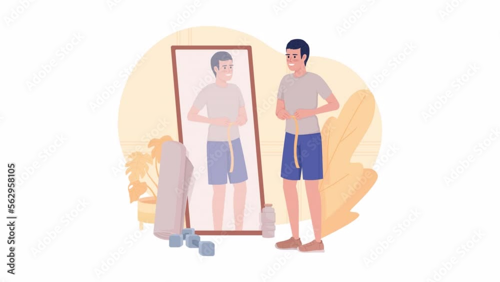 Animated weight loss program. Diet and training. Looped flat 2D ...