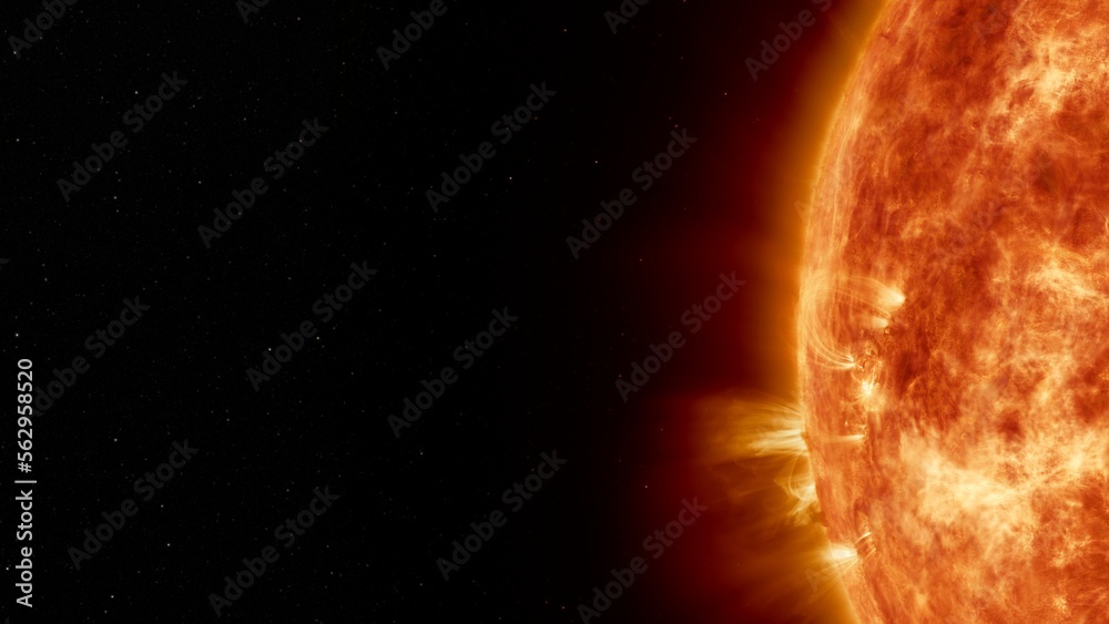 Earth's sun in outer space. Artistic concept 3D illustration as close ...
