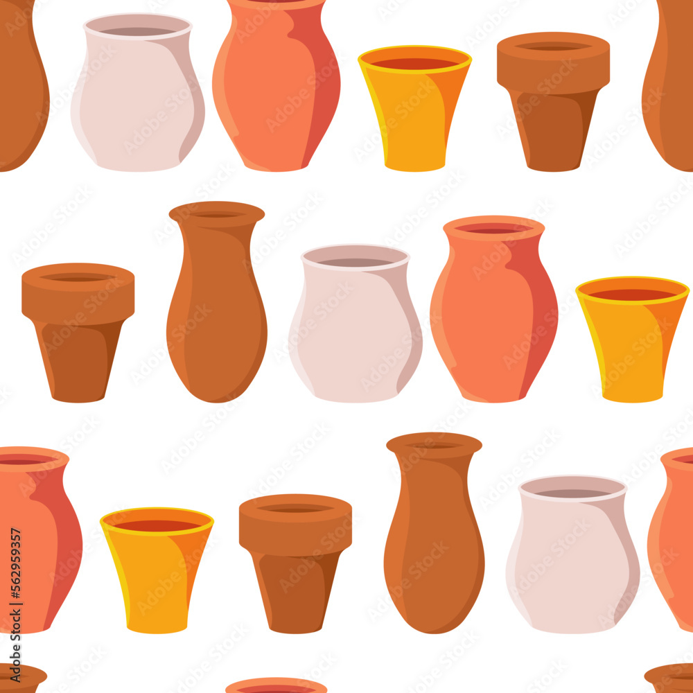 Pots vector cartoon seamless pattern background for wallpaper, wrapping ...