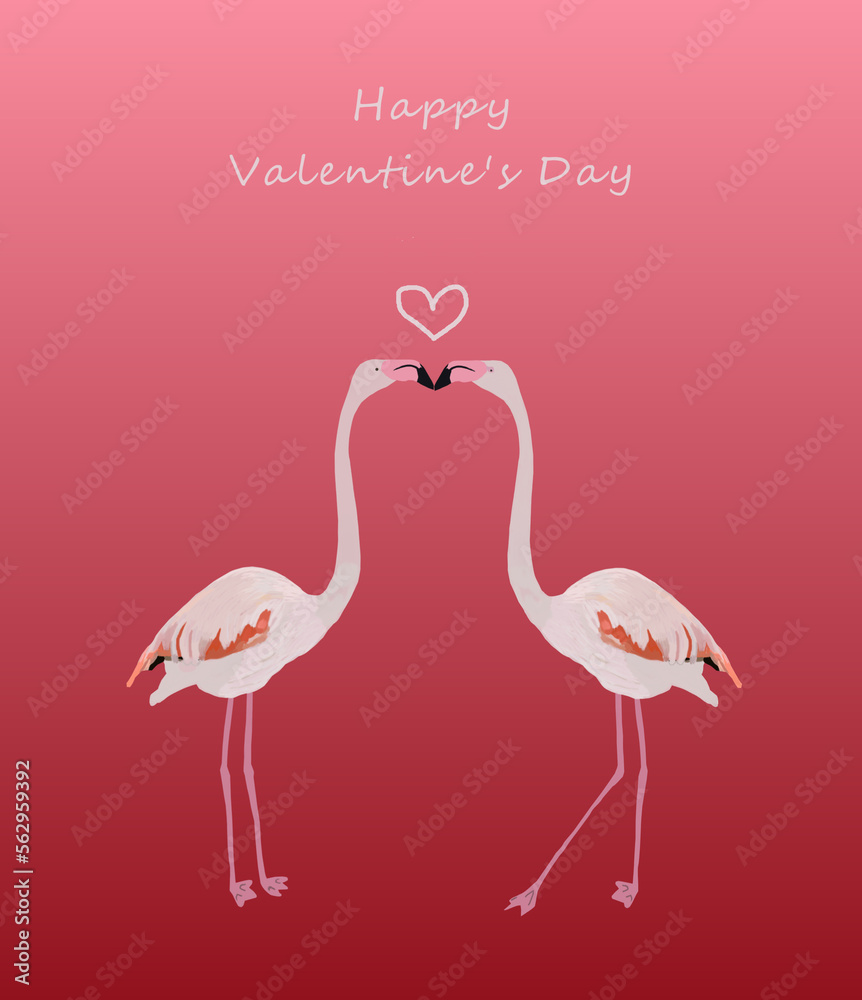 Realistic drawing of flamingos are in love and kissing each other with ...