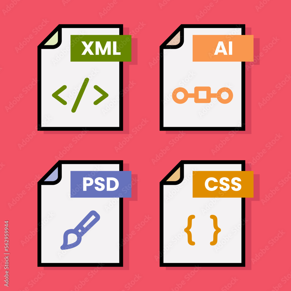 Vetor de Document file folder download vector color format pdf doc xls jpg zip txt png json ppt ...