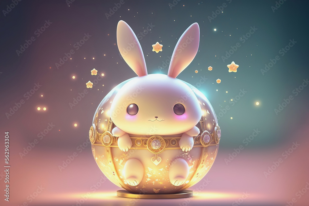 Kawaii image of the rabbit during the Chinese lunar new year. Anime ...