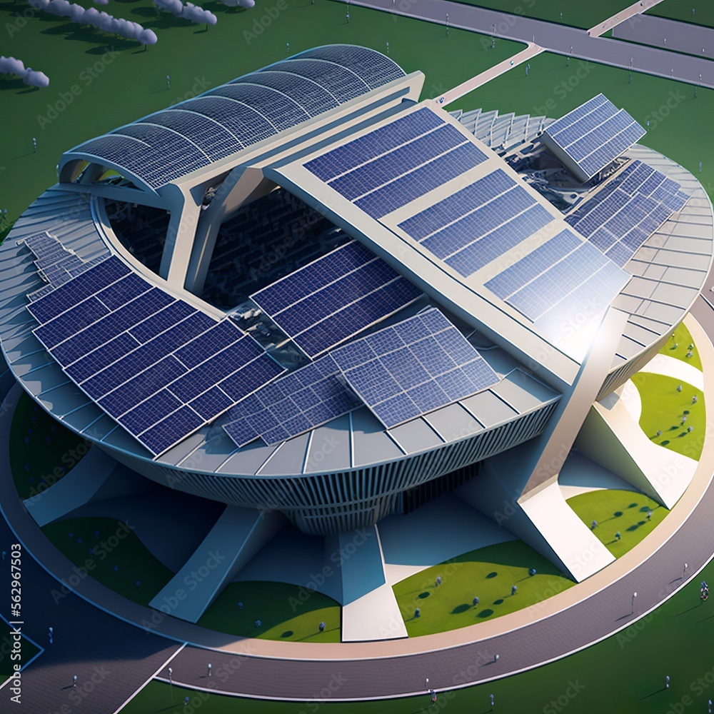 stadium with solar panels on the outside mockup modern technology plan ...