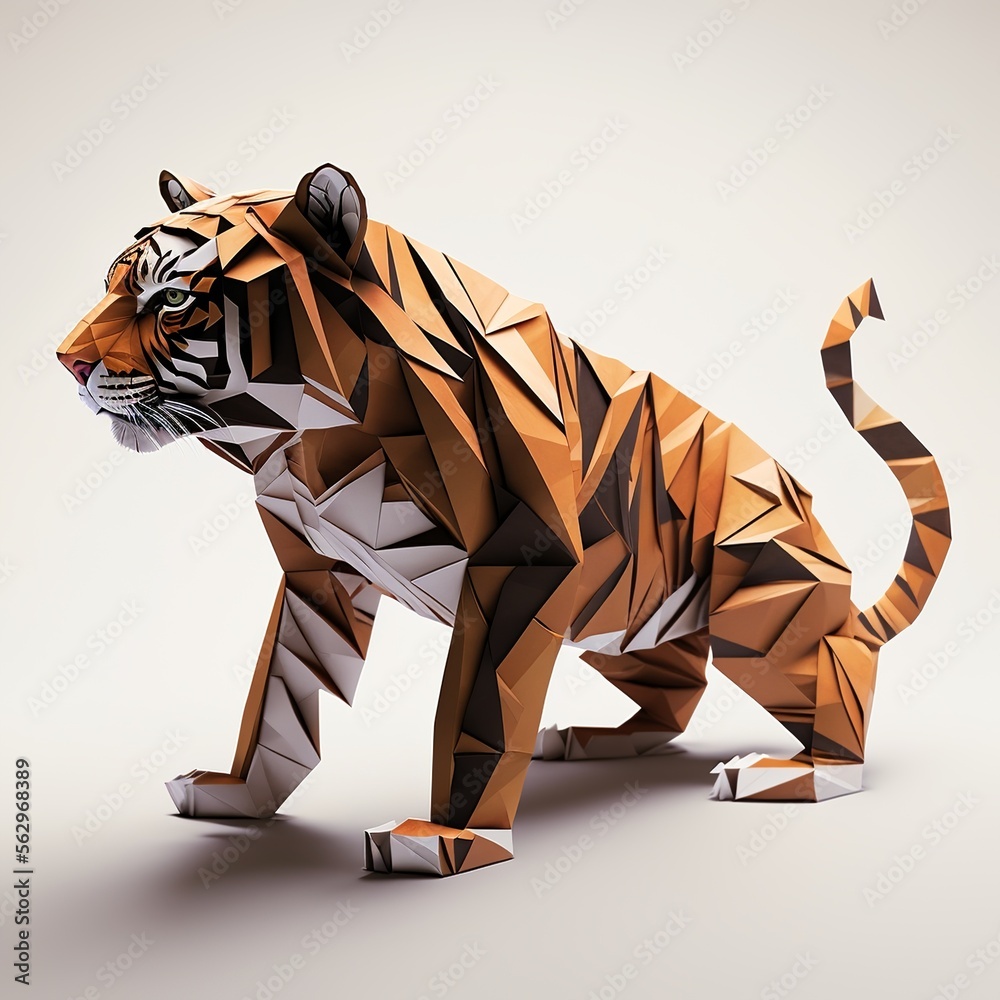origami cute tiger vector illustration white background paper animal ...