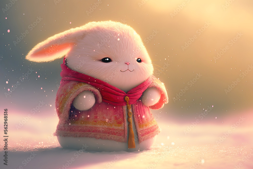 Kawaii image of the rabbit during the Chinese lunar new year. Anime ...