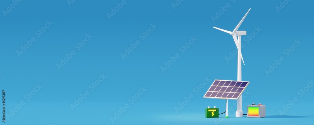 Clean energy and renewable energy, the concept, solar panel and wind ...