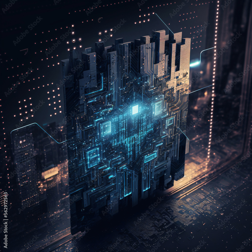 Quantum computing. Mainboard cpu. Artificial intelligence concept with ...