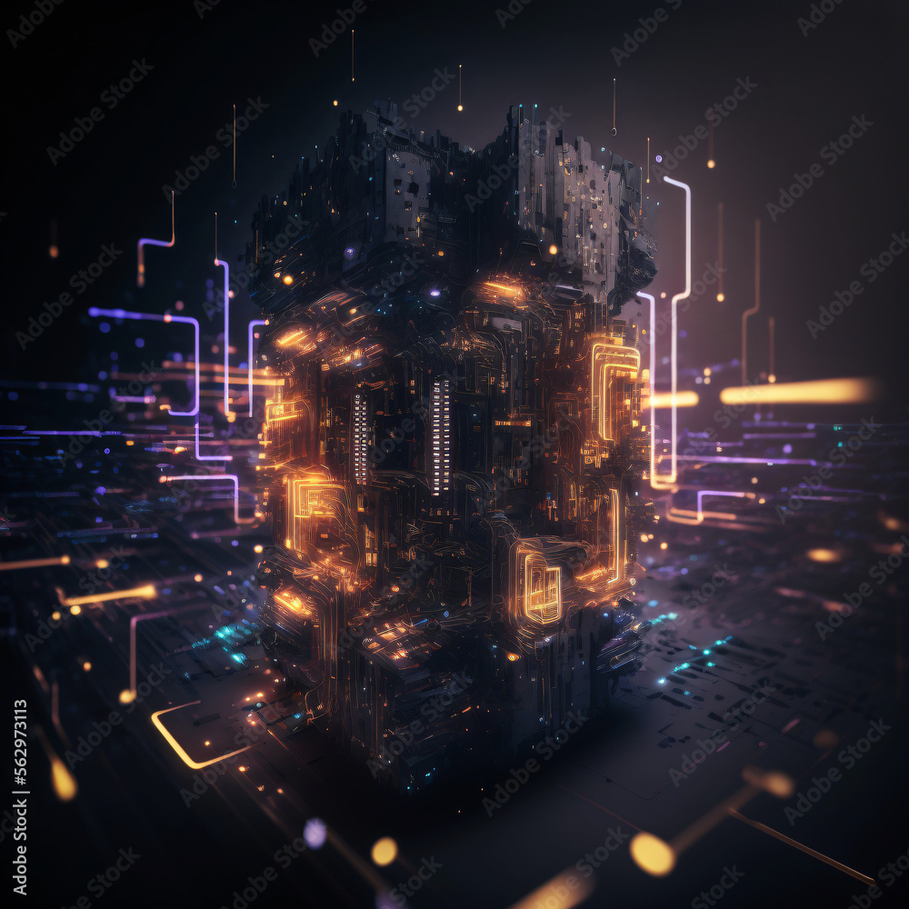 Quantum Computing and Artificial Intelligence concept. Computer technology with circuits ...