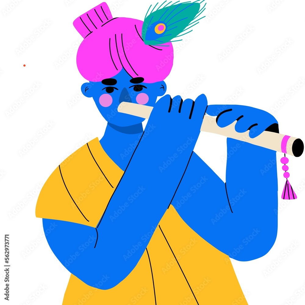 illustration of Lord Krishna playing bansuri (flute) Stock Illustration ...