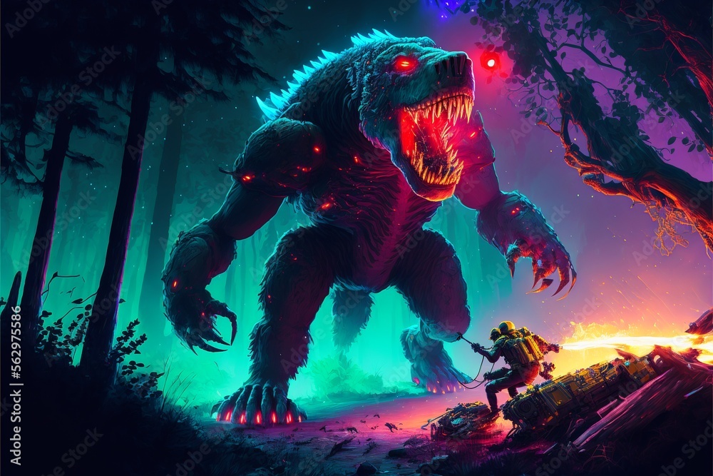 Howling terrifying cybernetically enhanced shark head and gorilla body ...