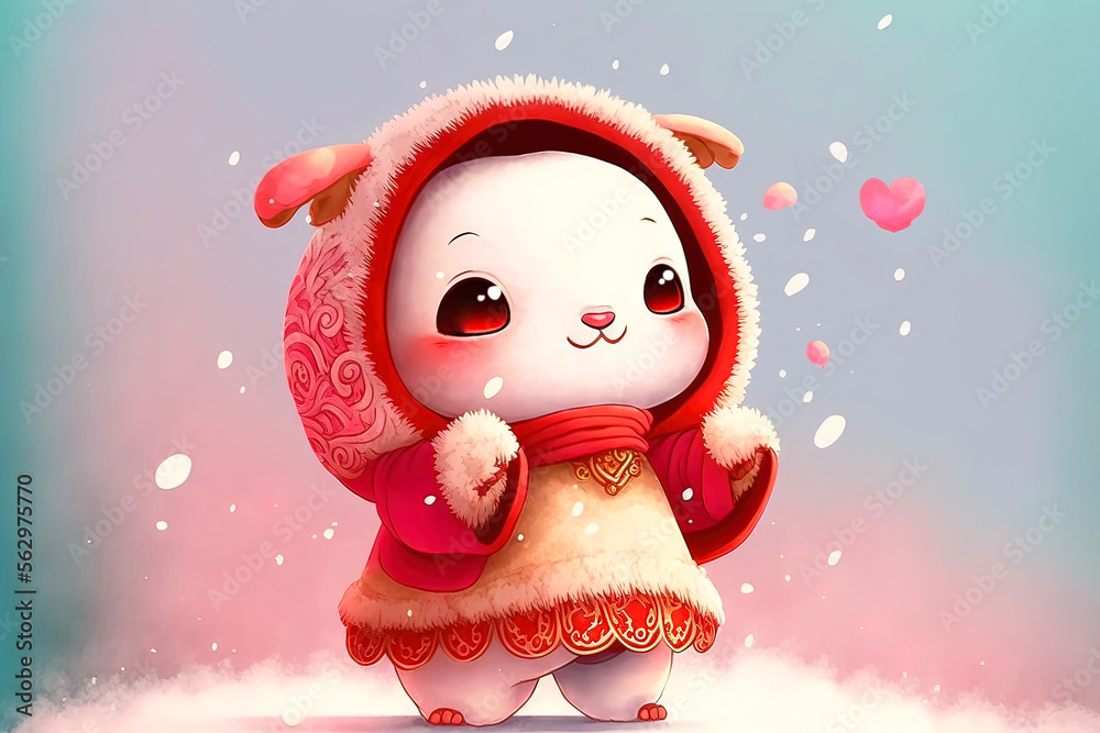 Kawaii image of the rabbit during the Chinese lunar new year. Anime ...