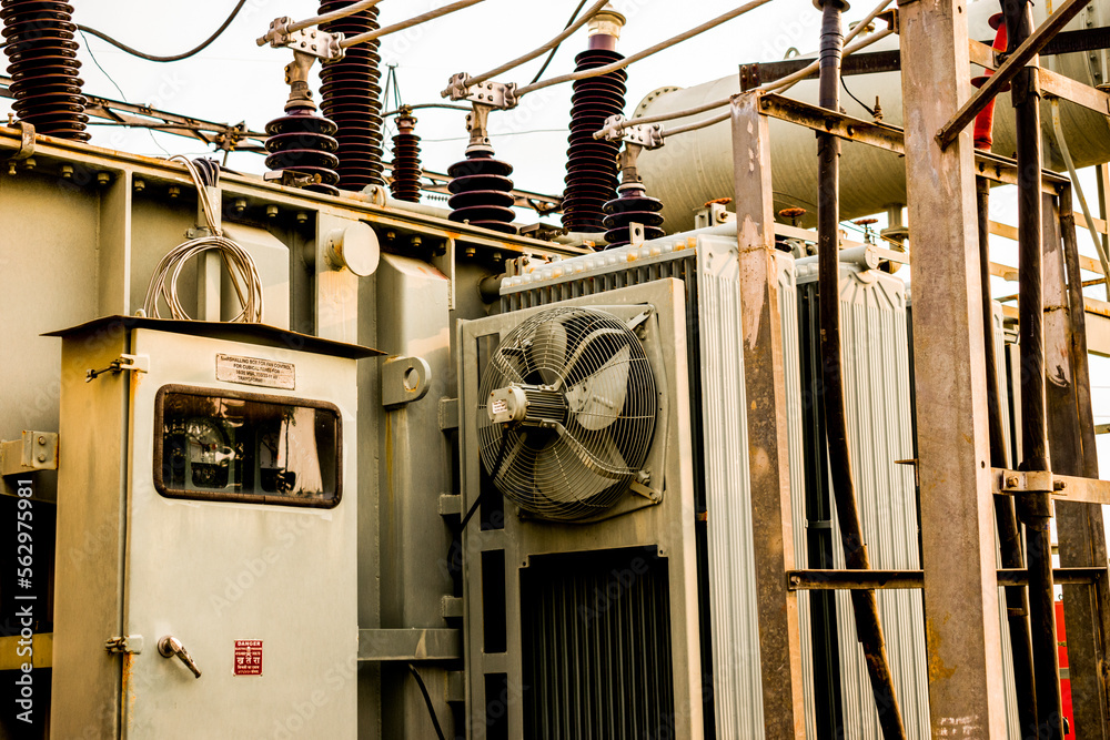 110kv high voltage distribution transformer in the substation with air ...