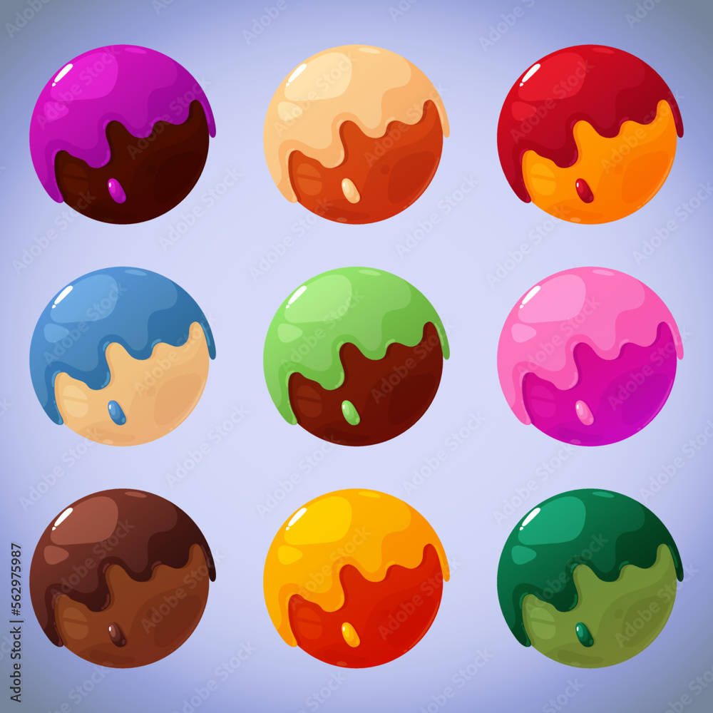 Set of nine objects for interface design. Bright multi-colored ...