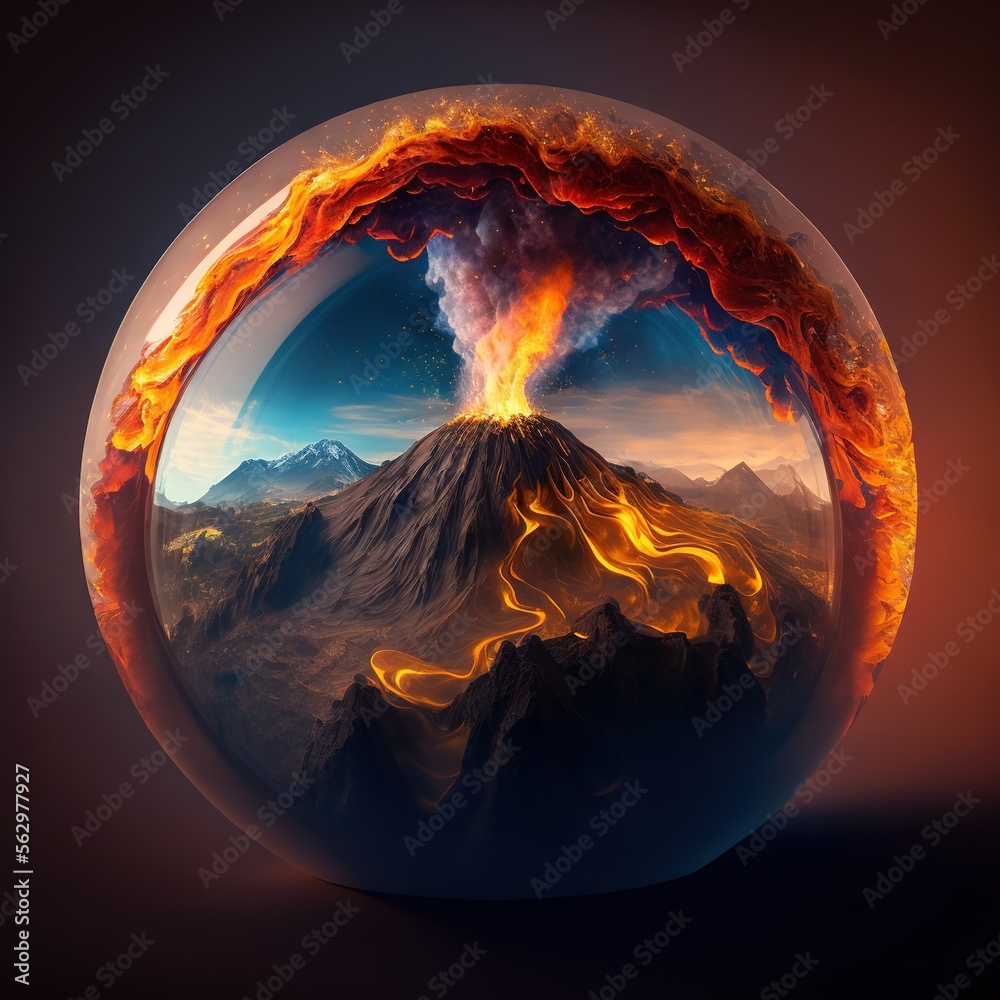 Volcanic eruption in a sphere, created with generative ai technology ...