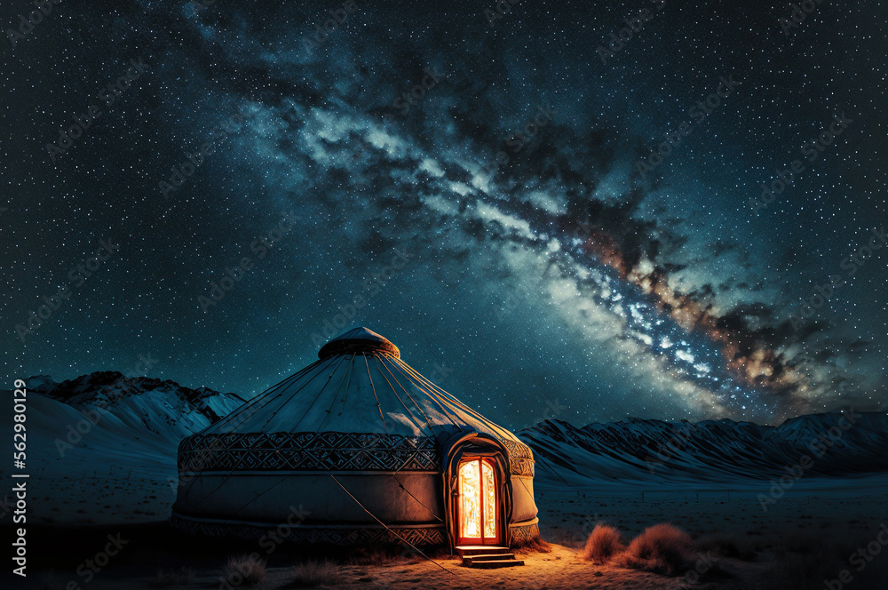Yurts on the Mongolian grasslands at night with the Milky Way Stock ...