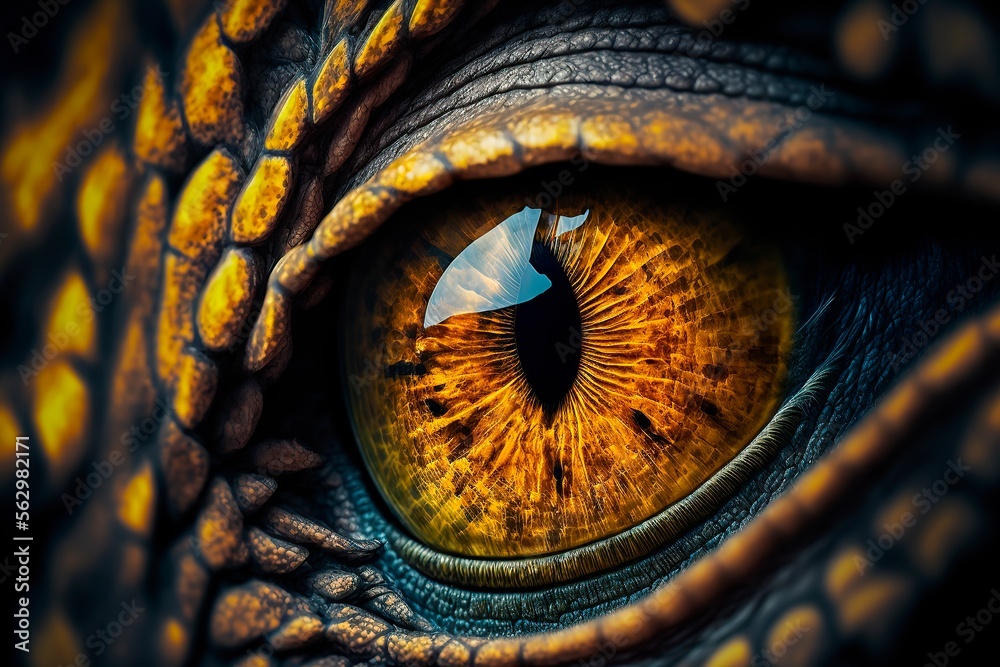 Dinosaur eye, Closeup yellow eye of the dinosaurs with terrifying ...
