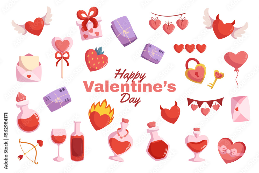 Valentines day big collection with festive elements - love potion ...