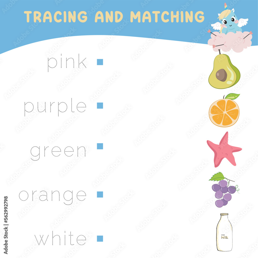 Trace and match words with pictures. Exercise for children to recognize ...