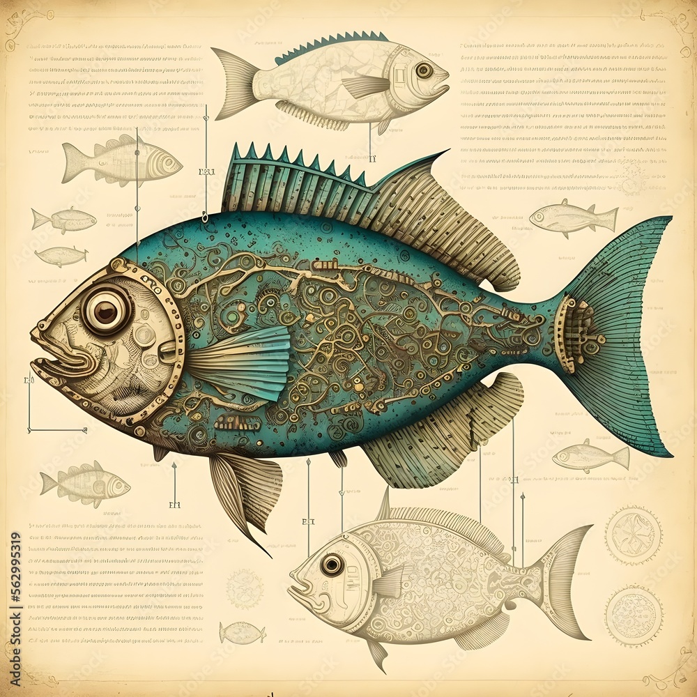 vintage antique scientific fish engraving, ocean life, sea creature ...