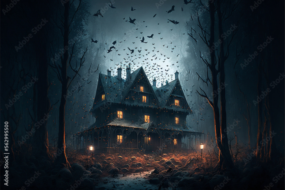 Haunted House with Dark Horror Atmosphere. Halloween Haunted Scene ...