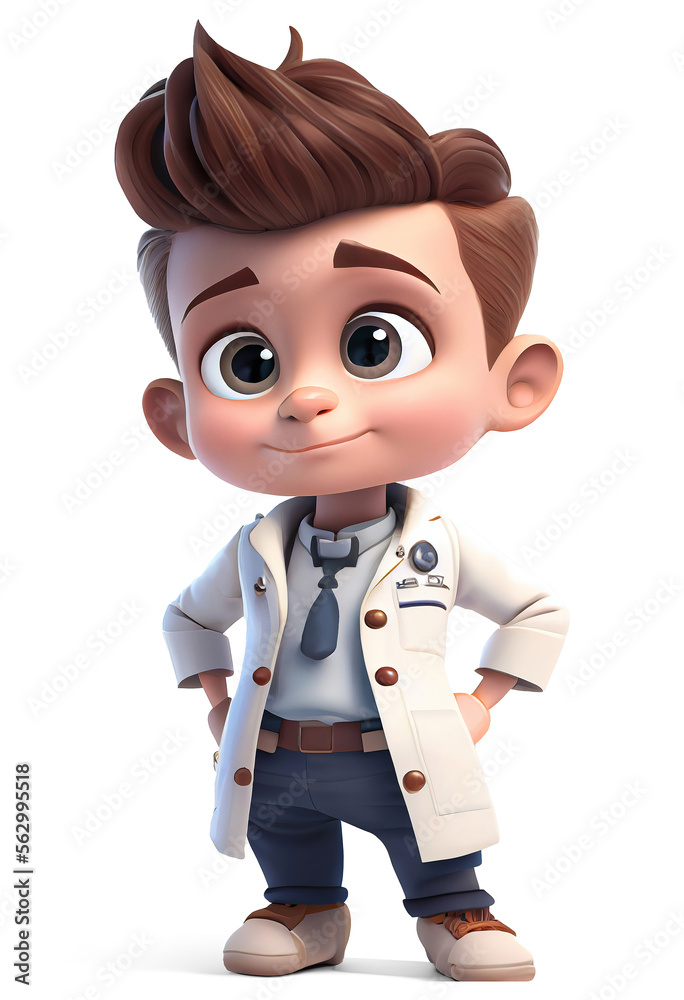 Cute cartoon tiny boy as a doctor, isolated on white background ...