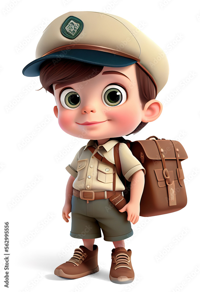 Cute cartoon tiny boy as a postman, isolated on white background ...