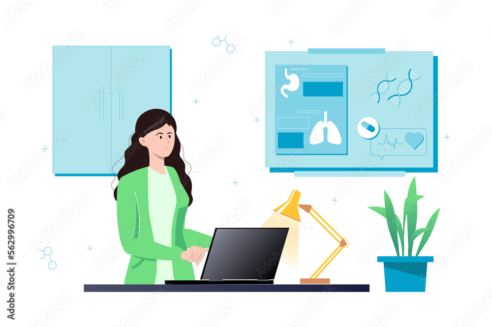 Concept medical with people scene in flat cartoon design. Medical ...