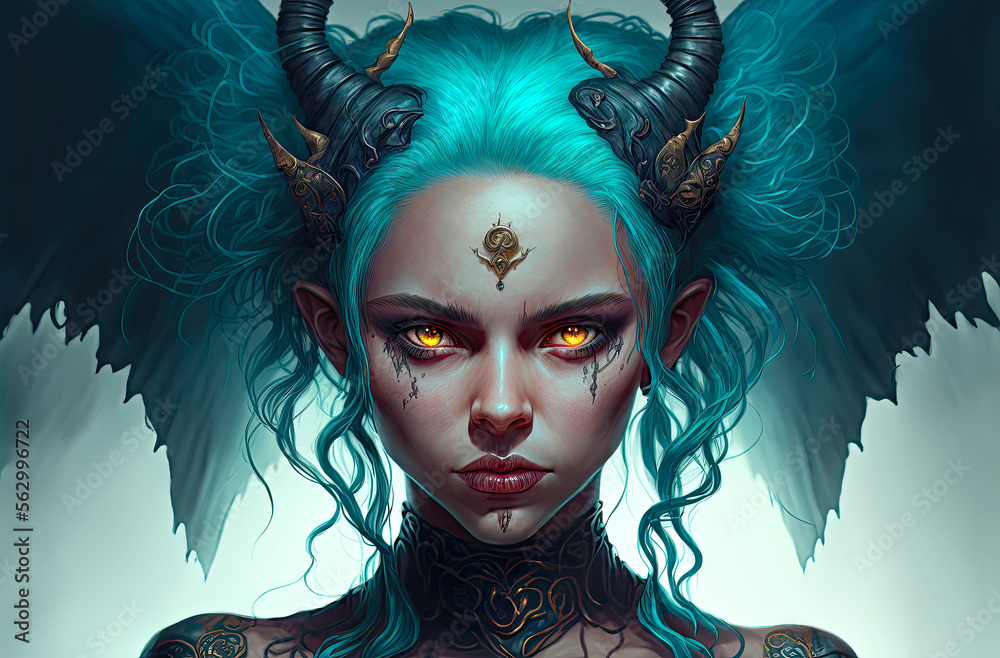 Demonic Blue Girl. Generative AI, non-existent person. Stock ...