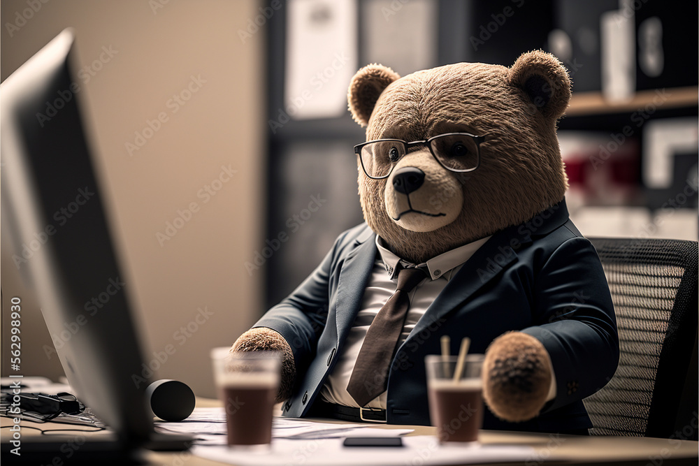 businessman bear in a stylish classic suit in the office, animal boss ...