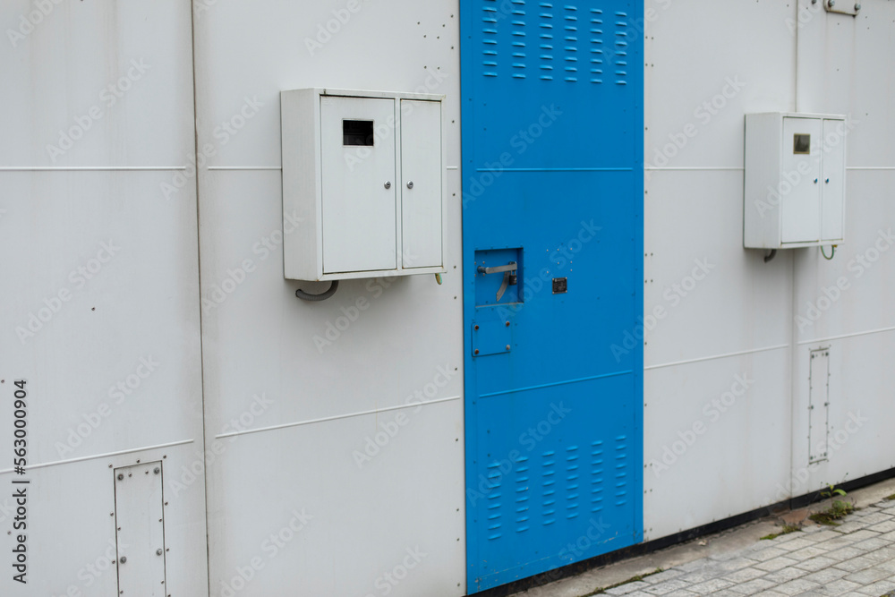 Door to electrical panel. High voltage. Technical room. Electrical ...
