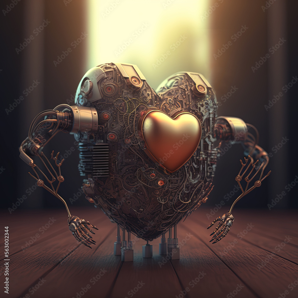 Generative AI, Robot heart in cyberpunk style, futuristic illustration ...