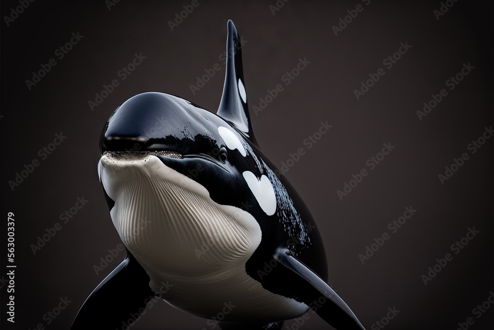 a black and white orca whale with a heart on its nose and a black ...