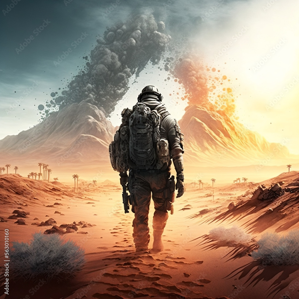 Soldiers of special forces on wars. Standing alone after the war in ...