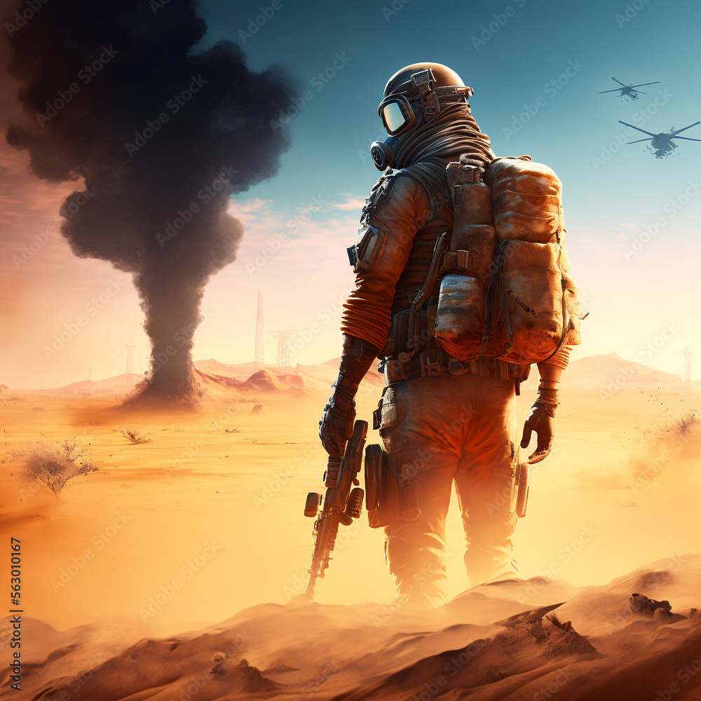 Soldiers of special forces on wars. Standing alone after the war in ...