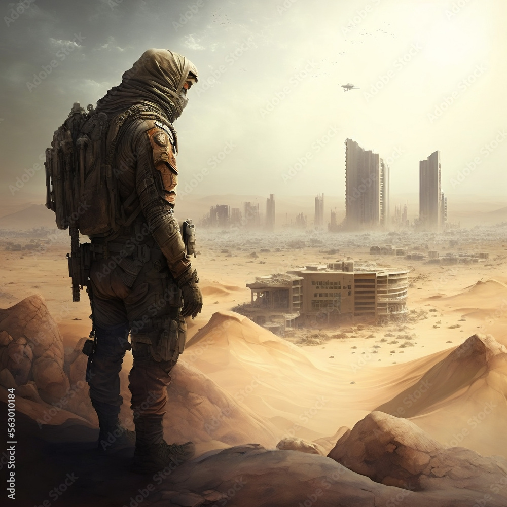 Soldiers of special forces on wars. Standing alone after the war in ...